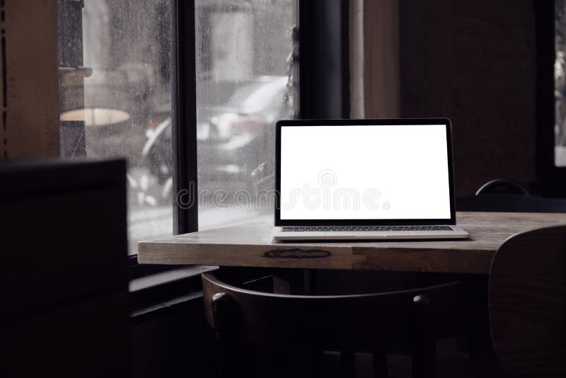 Blank Screen Laptop Computer and Working with Mobile Device Screen ...