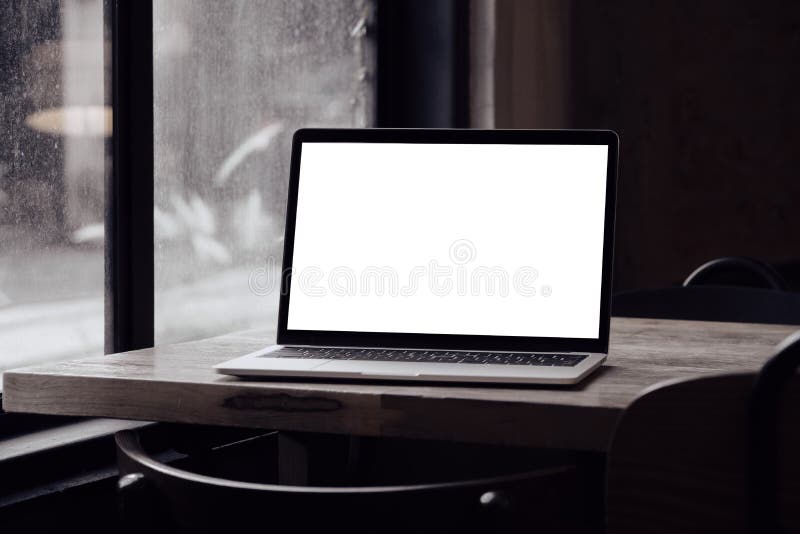 Blank Screen Laptop Computer and Working with Mobile Device Screen ...