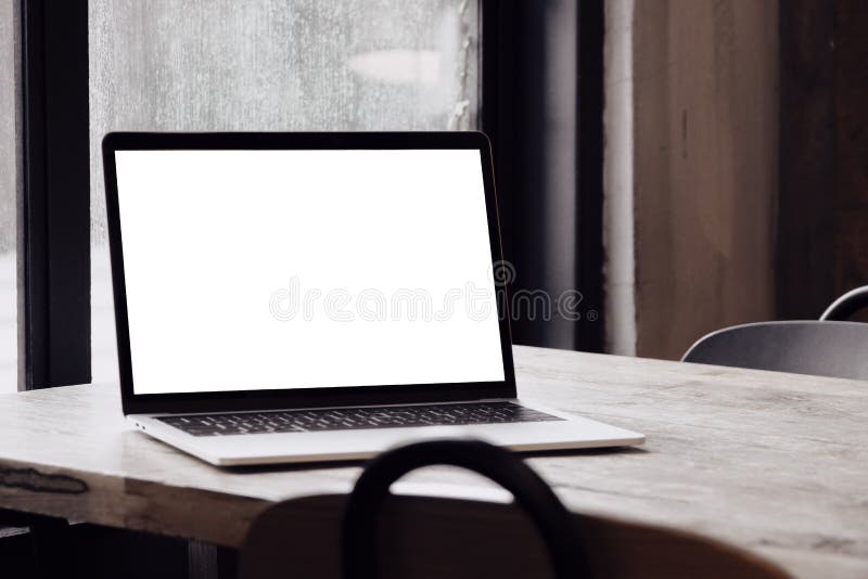 Blank Screen Laptop Computer and Working with Mobile Device Screen ...