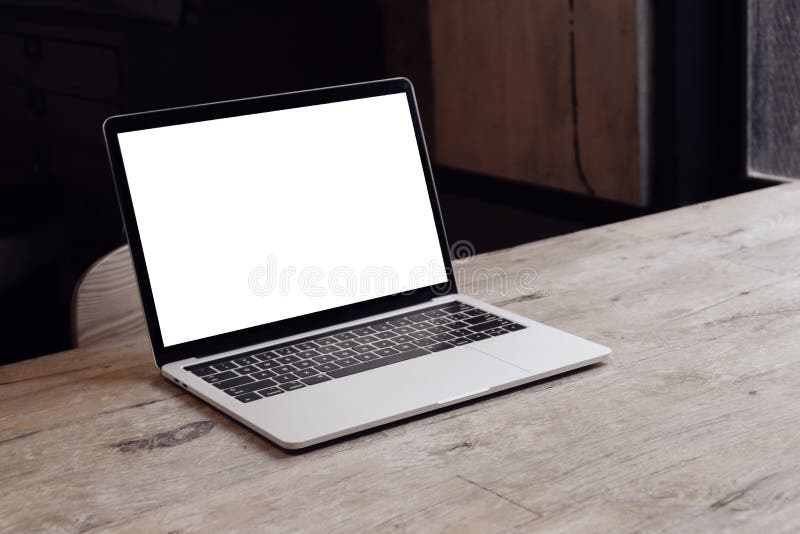 Blank Screen Laptop Computer and Working with Mobile Device Screen ...