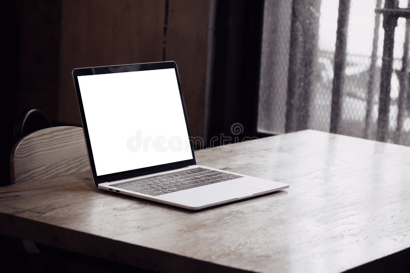 Blank Screen Laptop Computer and Working with Mobile Device Screen ...