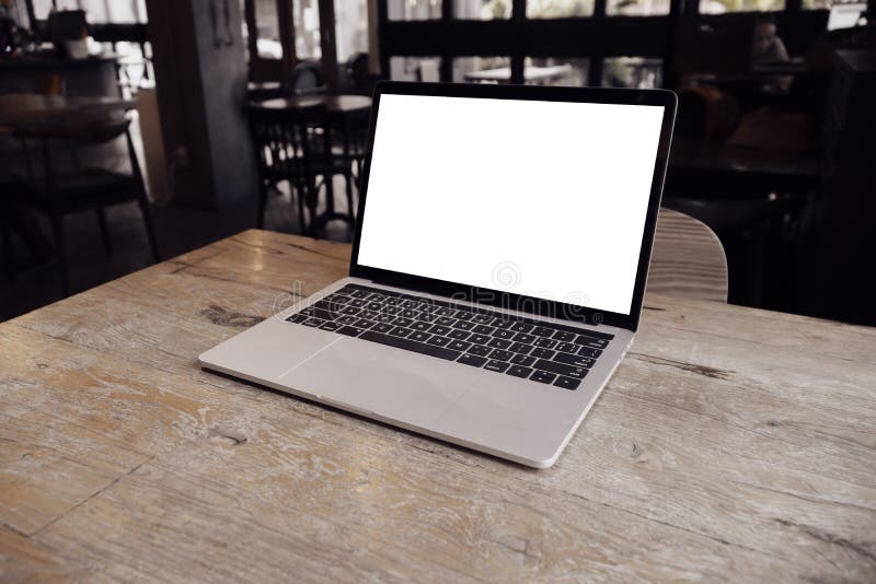 Blank Screen Laptop Computer and Working with Mobile Device Screen ...