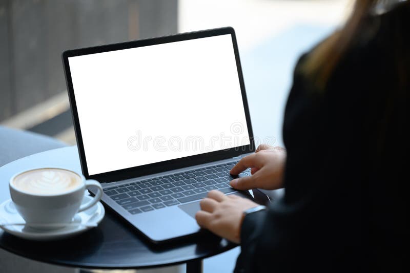 Blank Screen Laptop Computer for Your Advertising, Businesswoman Using ...