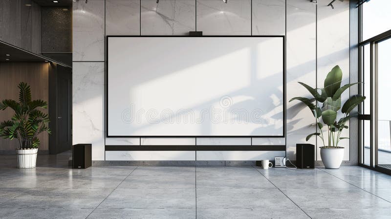 A Blank Screen LCD Set within a Stylish Media Wall, Accented by a Clean ...