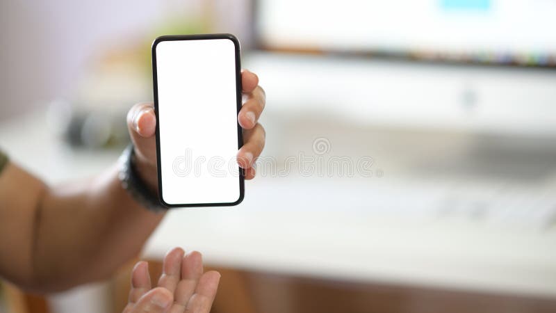 Blank Screen Mobile Phone in Man Hand Stock Image - Image of cell ...