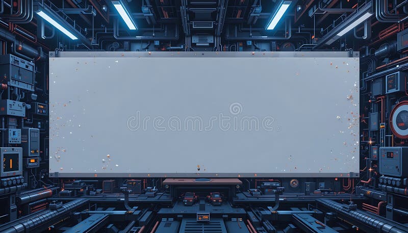 Blank Screen Mockup in Complex Futuristic Machine Environment with ...