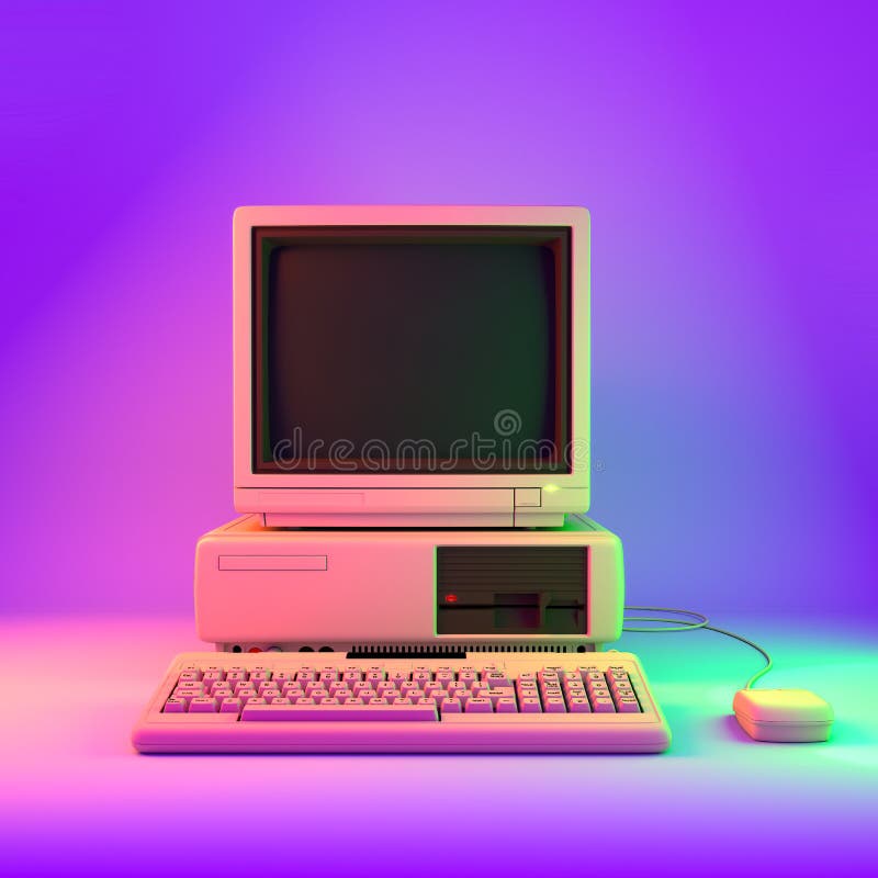 Blank Screen of an Old Desktop PC in Bright Retro Lighting Colors ...