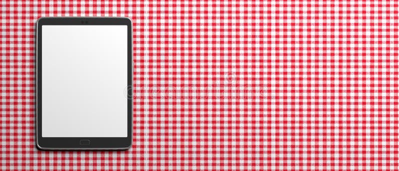 Blank Screen Tablet on Red Checkered Tablecloth, Banner, Copy Space. 3d ...
