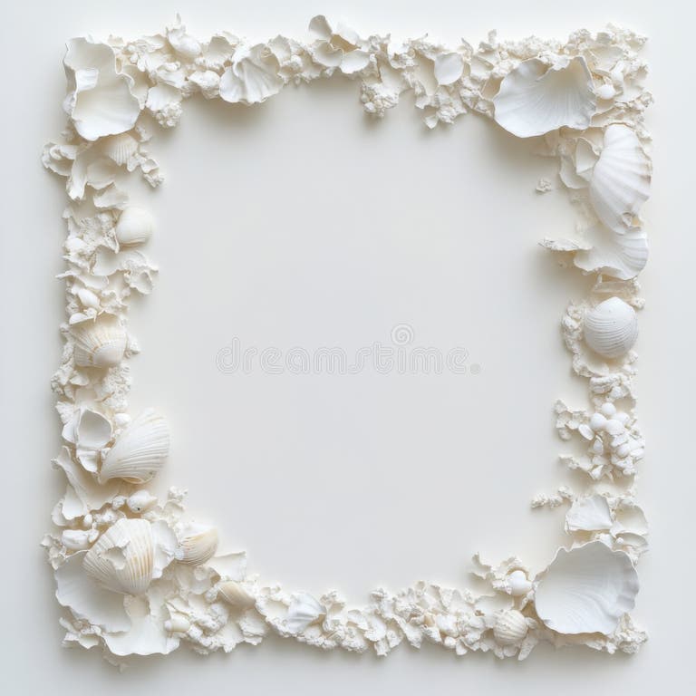 Blank Seashell Frame with Various White Shells on a Light Background ...