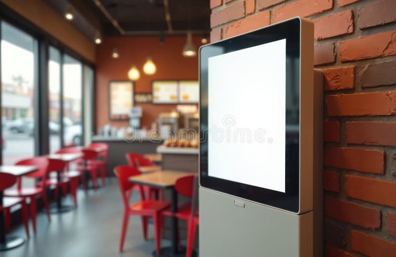 Blank Self-service Touchscreen Display in Fast Food Restaurant Interior ...
