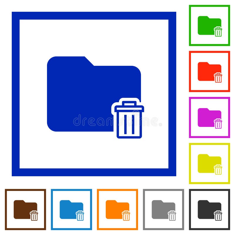 Set of Square Framed Delete Folder Flat Icons Stock Vector ...