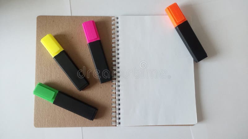 Open Notebook with Colored Markers Stock Photo - Image of design ...