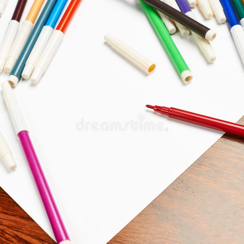Blank Sheet of Paper Covered with Markers Stock Photo - Image of ...