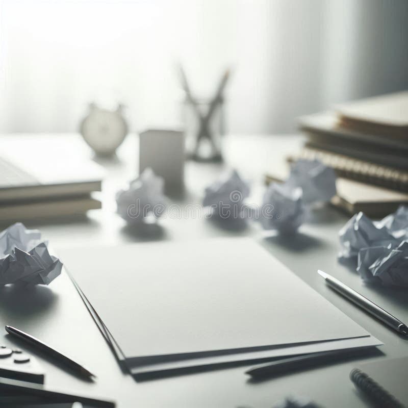 A Blank Sheet of Paper and Crumpled Drafts on the Desktop. Stock Photo ...