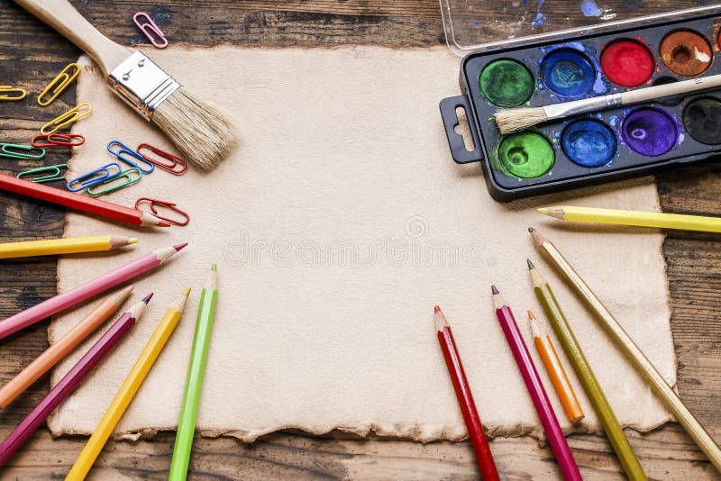 Blank Sheet of Paper and Drawing Accessories. Stock Image - Image of ...
