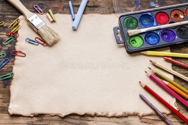 Blank Sheet Of Paper And Drawing Accessories. Stock Photo - Image of ...