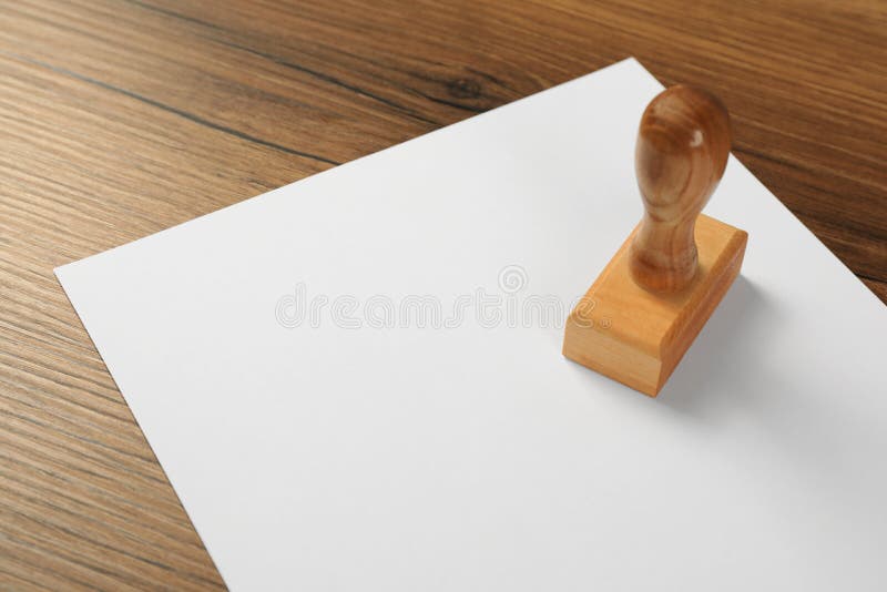 Blank Sheet of Paper and Stamp on Wooden Table Stock Photo - Image of ...