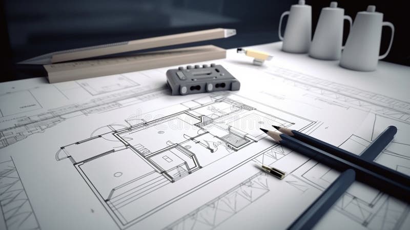 Blank Sheet, Pencil and Drawing on Paper.Generative AI Stock ...