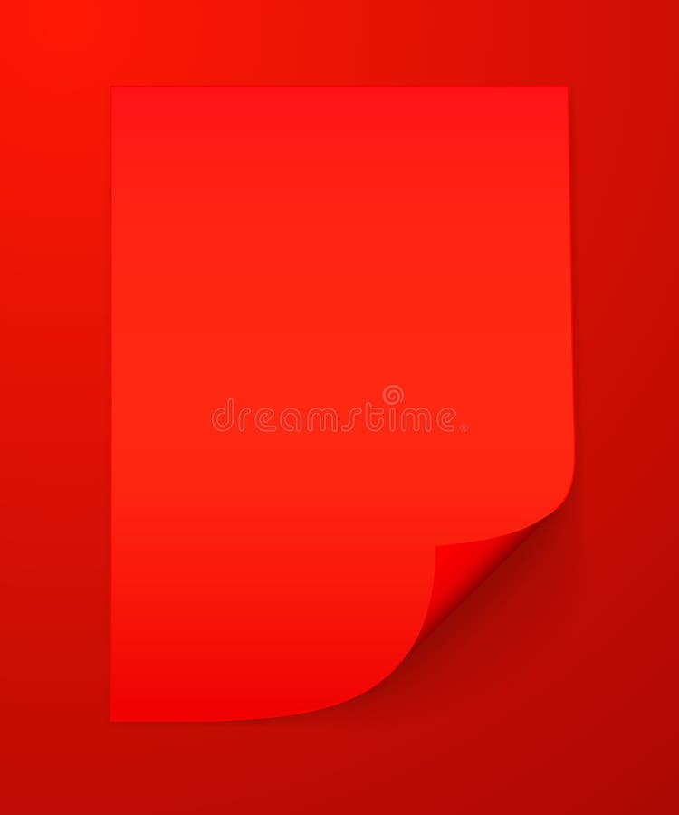 Blank A4 Sheet of Red Paper with Curled Corner and Shadow, Template for ...