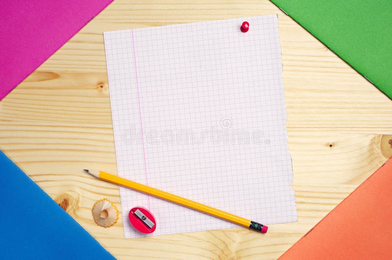 Blank Sheet of School Notebook Stock Image - Image of pencil, wooden ...