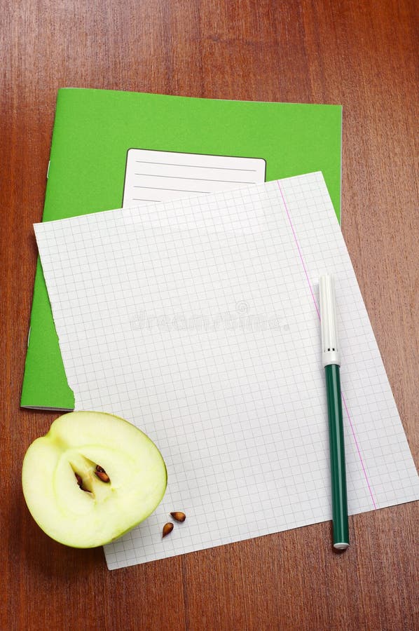 Blank Sheet of School Notebook and Slice Apple Stock Image - Image of ...