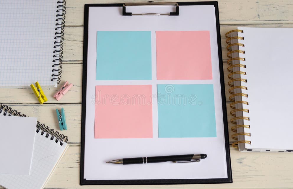 Blank Sheet Tablet, Colored Post-it Notes, Pen Stock Image - Image of ...