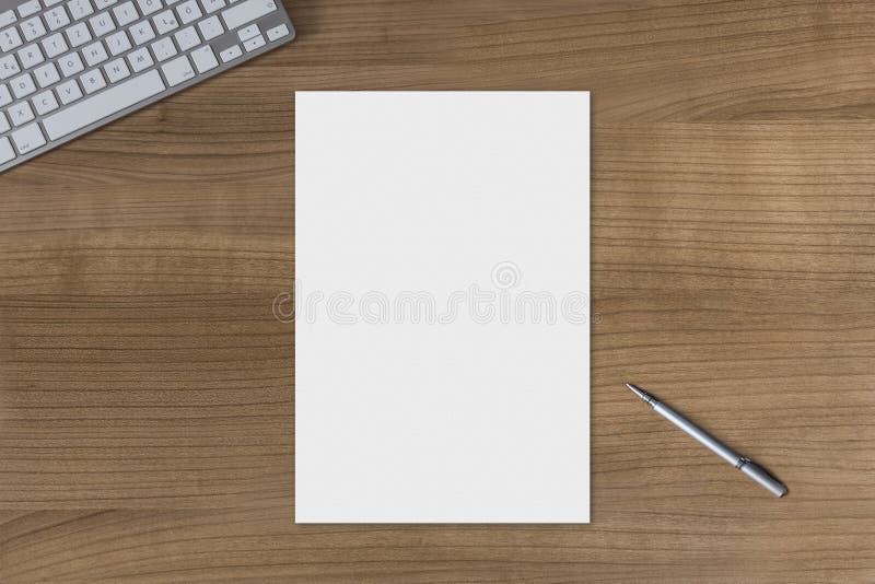 Blank Sheet on a Wooden Table Stock Image - Image of list, computer ...