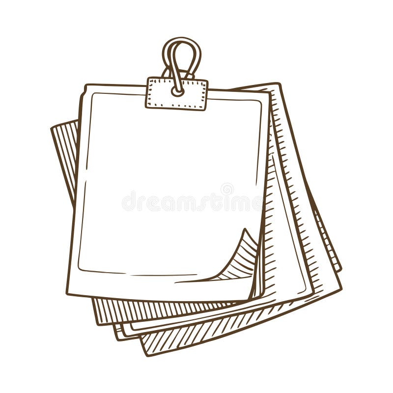 Blank Sheets of Paper with Clip, Hand Drawn Notepad, Empty Document ...