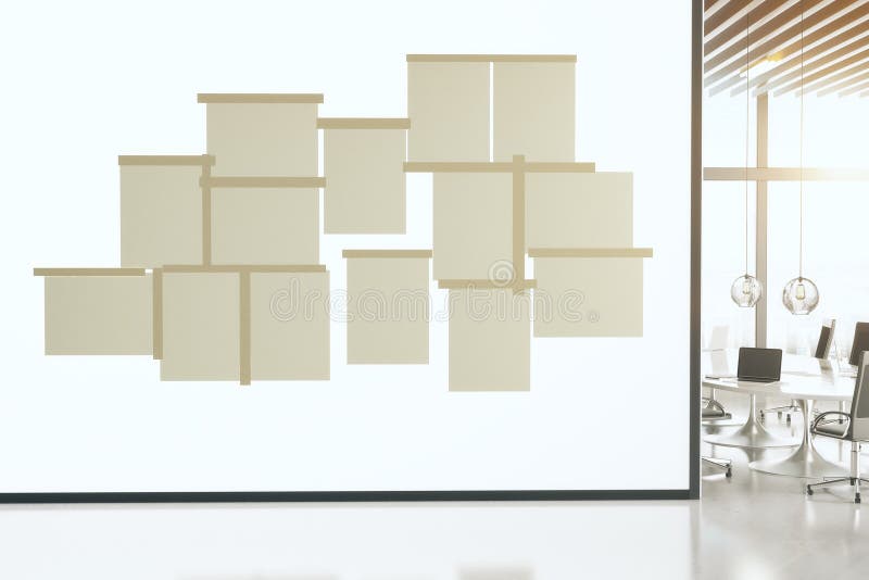 Blank Sheets of Paper Hanging on the Wall of the Meeting Room Stock ...