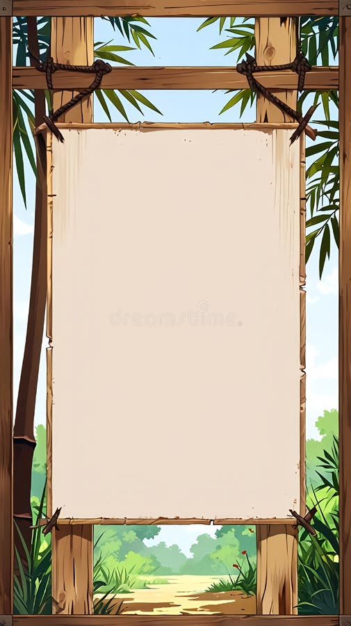 Blank Sign in Bamboo Frame Tropical Setting Stock Image - Image of ...