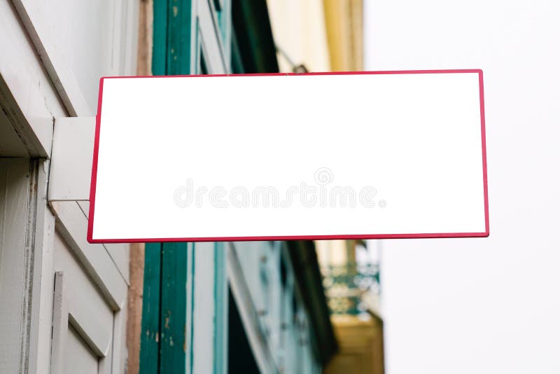 Blank Sign Board White on a Shop Street Wall Stock Photo - Image of ...