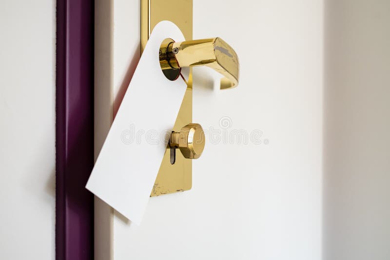 Blank Sign on the Door Handle in the Hotel Stock Image - Image of hotel ...