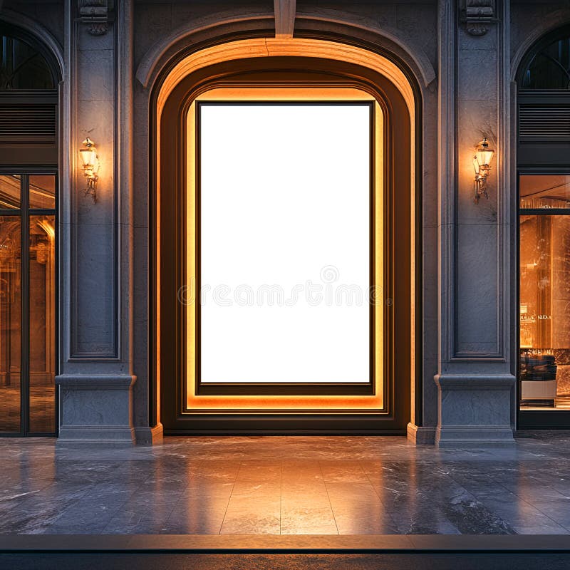 Blank Sign Elegant Retail Storefront at Night Stock Illustration ...