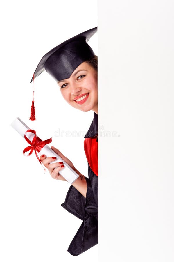 Smiling Graduation Student Holding a Blank Sign Stock Image - Image of ...