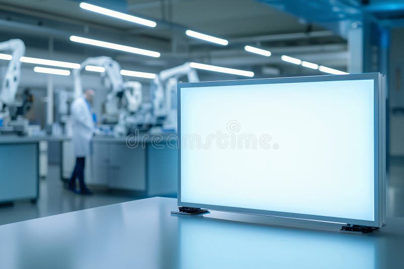 Blank Sign Illuminates the Table in a Robotics Lab, Ready for Your ...