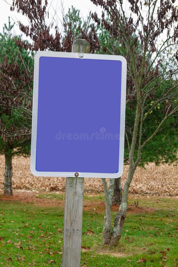 Blank Sign on Post in Front of Trees in a Park Stock Image - Image of ...