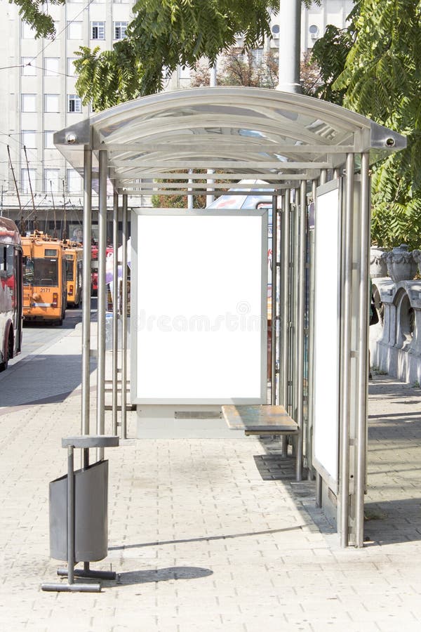 Blank Sign on Trolley-bus Station Stock Image - Image of modern, green ...