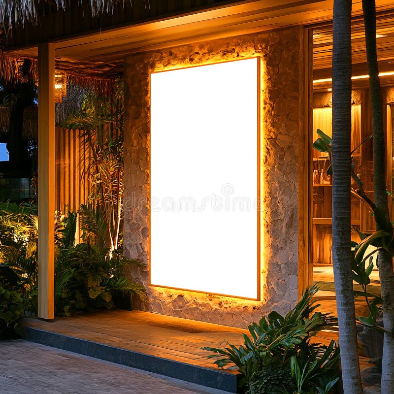 Blank Sign Tropical Resort Night Lighting Stock Illustration ...