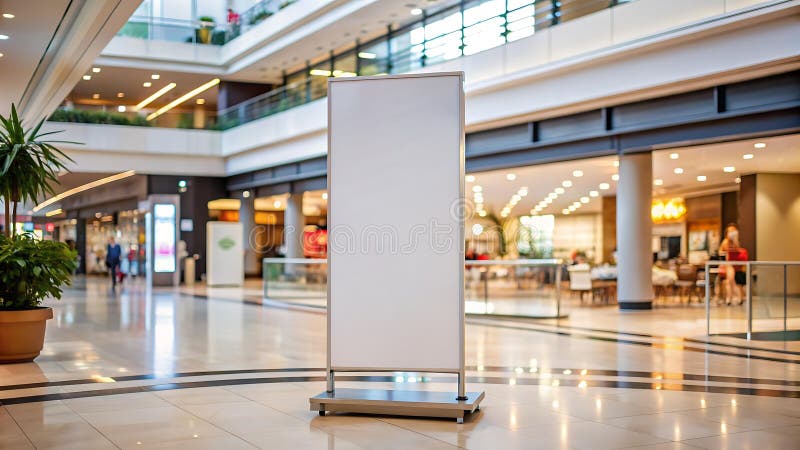 Blank Signage in Modern Shopping Mall Interior Stock Illustration ...