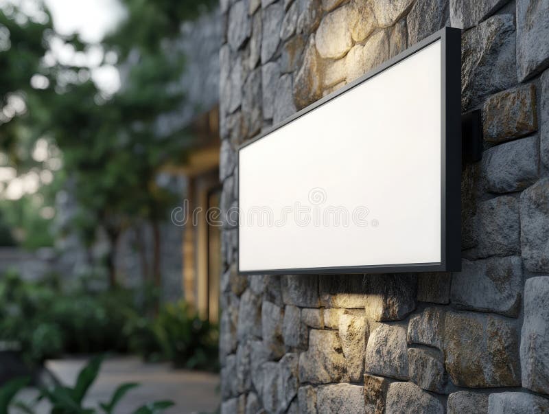 Blank Signage on Stone Wall with Subtle Illumination for Outdoor ...