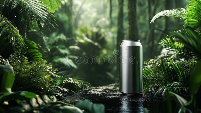 Blank Silver Energy Drink Can Mock Up Jungle Background Stock Photos ...