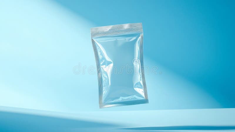 Blank Silver Foil Packaging Mockup on Blue Background Stock ...