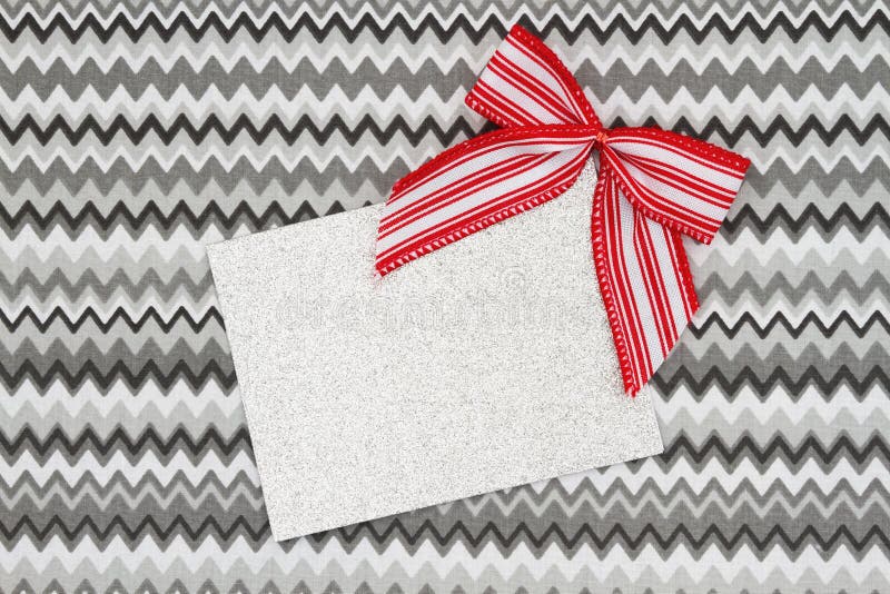 Blank Silver Glitter Greeting Card with Bow on Chevron Stock Photo ...