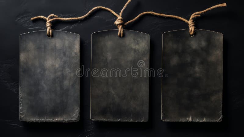 Blank Slate Tags Hanging on Twine Against a Dark Background, Perfect ...