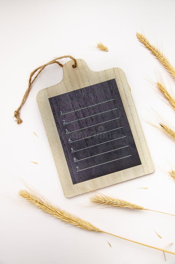 Blank Small Chalkboard and Ears of Wheat on a Light Beige Background ...