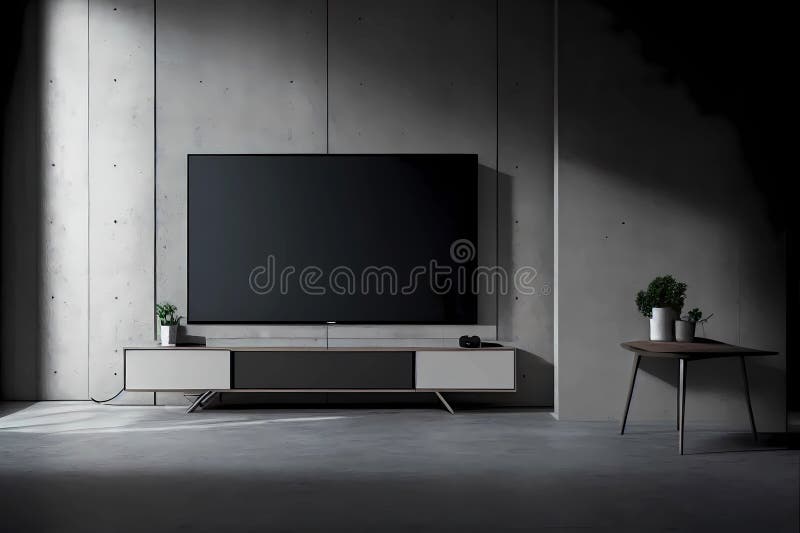 Blank Smart Tv on Dark Grey Wall. Generative Ai Stock Illustration ...