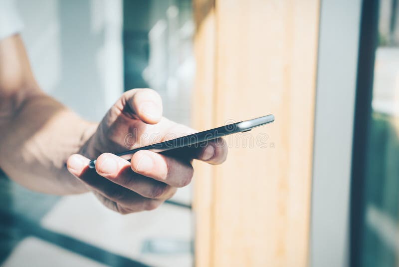 Blank Smartphone Holding in Male Hand Stock Image - Image of hand ...
