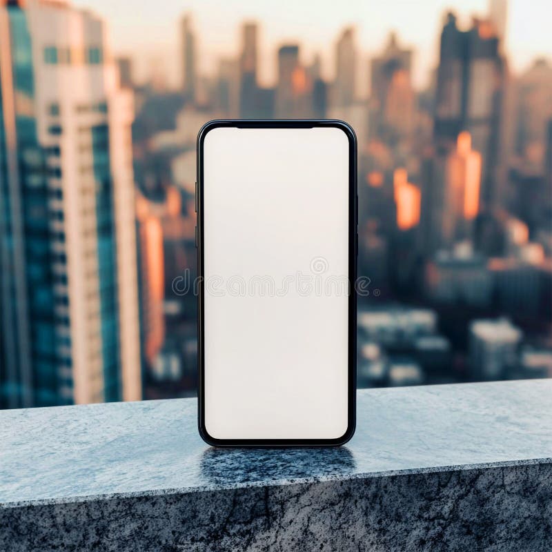 Blank Smartphone Screen on City Rooftop Mobile App Mockup Stock ...