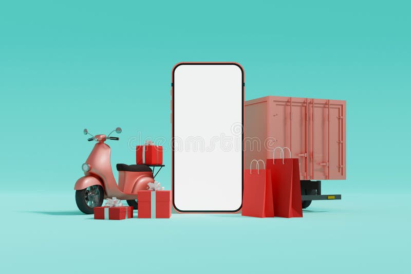 A Blank Smartphone Screen Mockup with Delivery Motorcycles and Gift ...