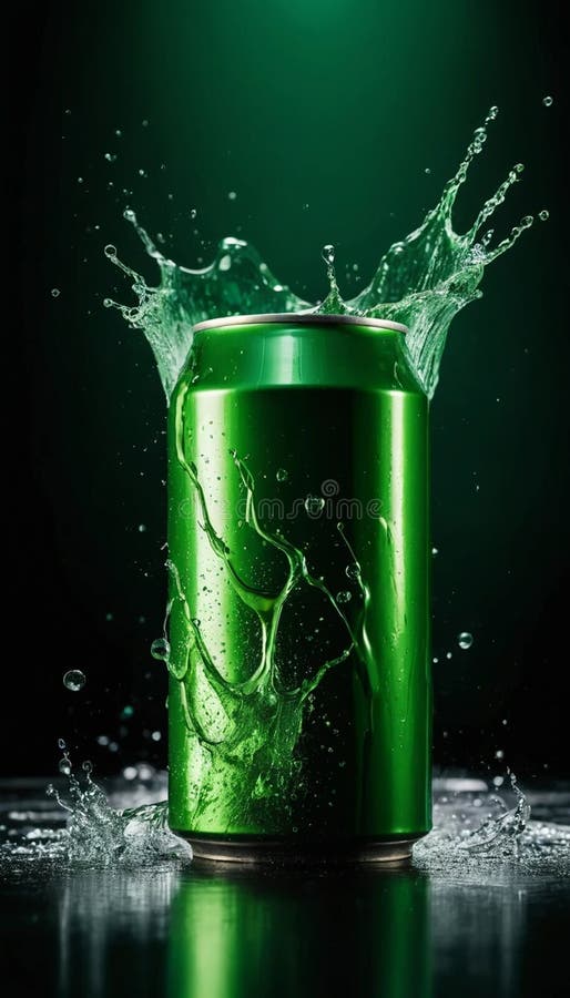 Blank Solid Green Can with Water Splash Stock Illustration ...